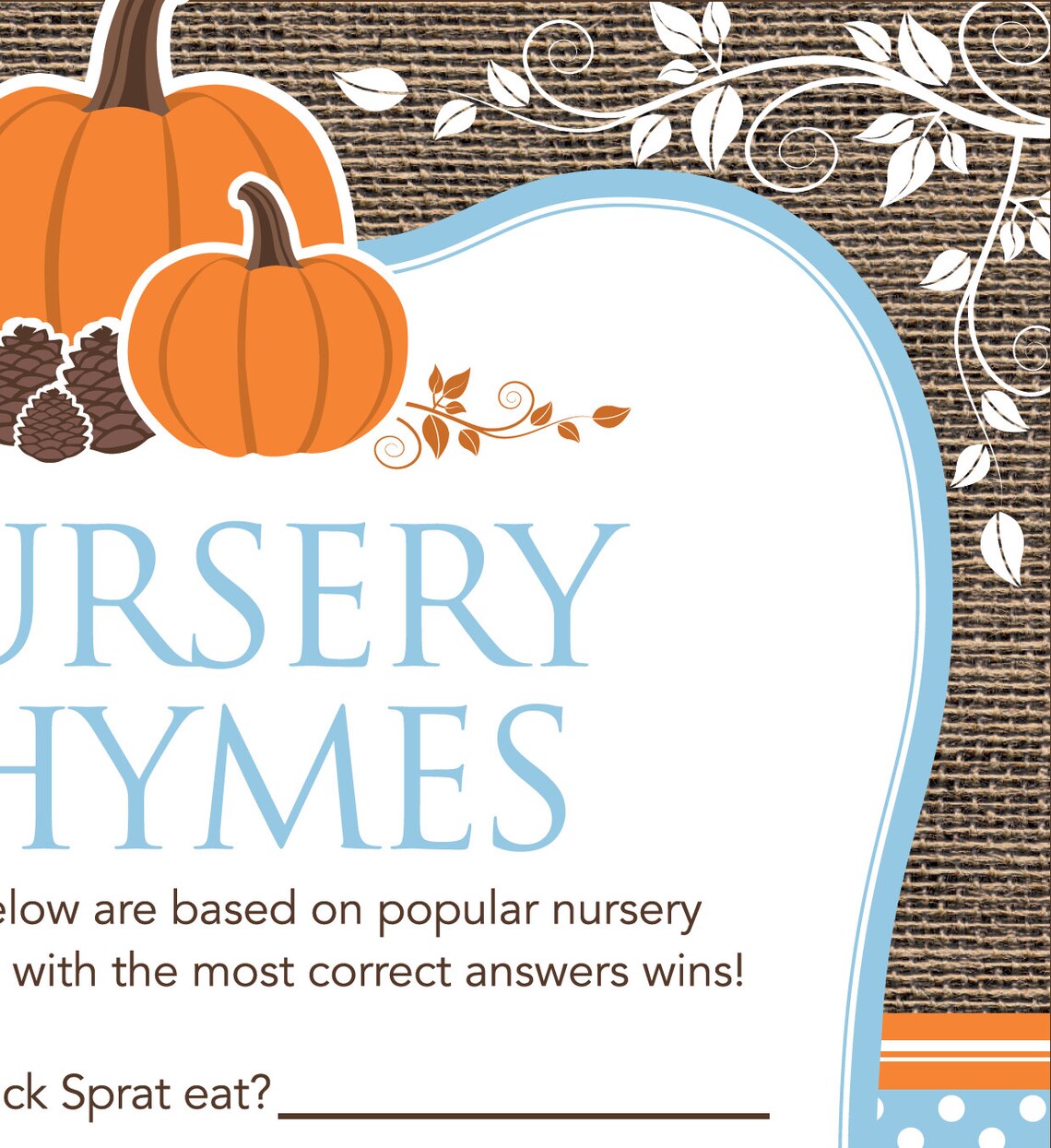 Instant Download Orange Blue Pumpkin Nursery Rhyme Quiz - Etsy