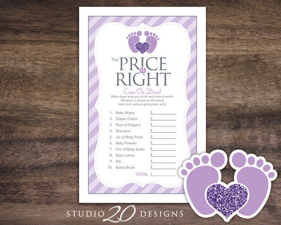 Instant Download Footprint Price is Right Baby Shower Game, Lilac Grey ...