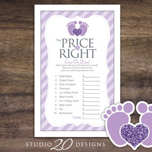 Instant Download Footprint Price is Right Baby Shower Game, Lilac Grey ...