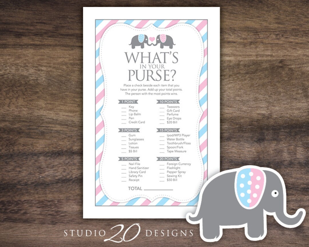 Instant Download Gender Reveal Elephant Baby Shower Game, What's in ...