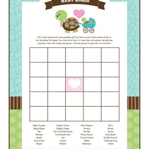 Instant Download Turtle Bingo Game Cards, Printable Baby Shower Bingo ...