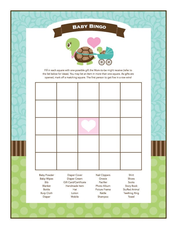 Instant Download Turtle Bingo Game Cards Printable Baby - Etsy