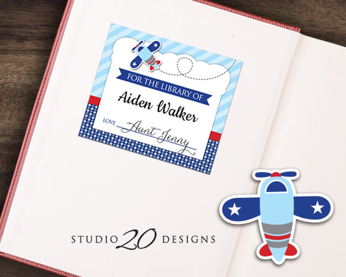 Instant Download Airplane Bookplate Blue Aviation Book Label | Etsy