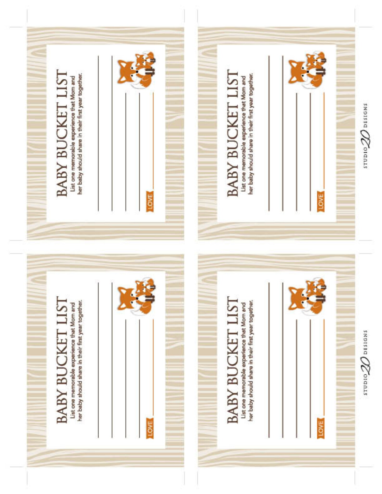 Instant Download Baby Bucket List Cards Printable Orange Fox - Etsy