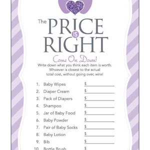Instant Download Footprint Price is Right Baby Shower Game, Lilac Grey ...