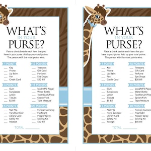 Instant Download Boy Giraffe What's in Your Purse Game, Brown Blue ...