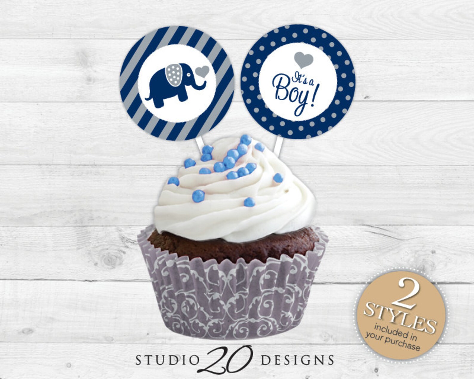Instant Download 2 Elephant Cupcake Toppers Printable - Etsy