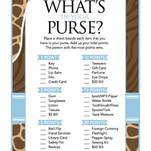 Instant Download Boy Giraffe What's in Your Purse Game, Brown Blue ...
