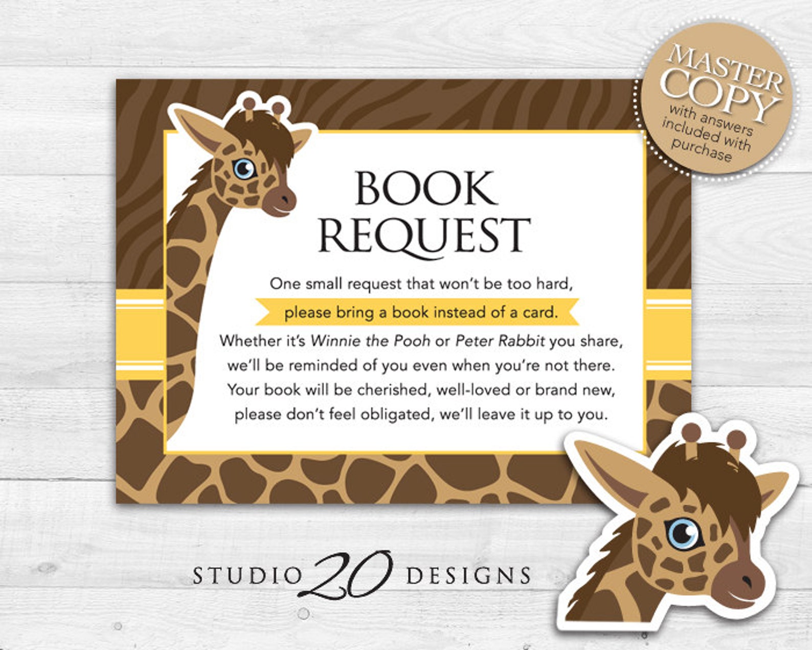 Instant Download Yellow Giraffe Book Request Brown Gold | Etsy