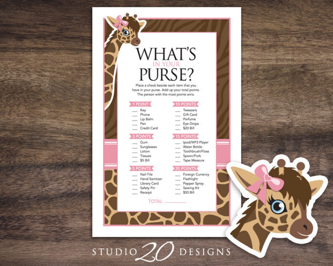 Instant Download Pink Giraffe What's in Your Purse Game, Brown Pink ...