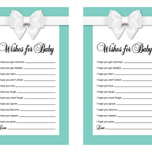 Instant Download Aqua Blue Wishes for Baby Game, Classic White Bow Baby ...