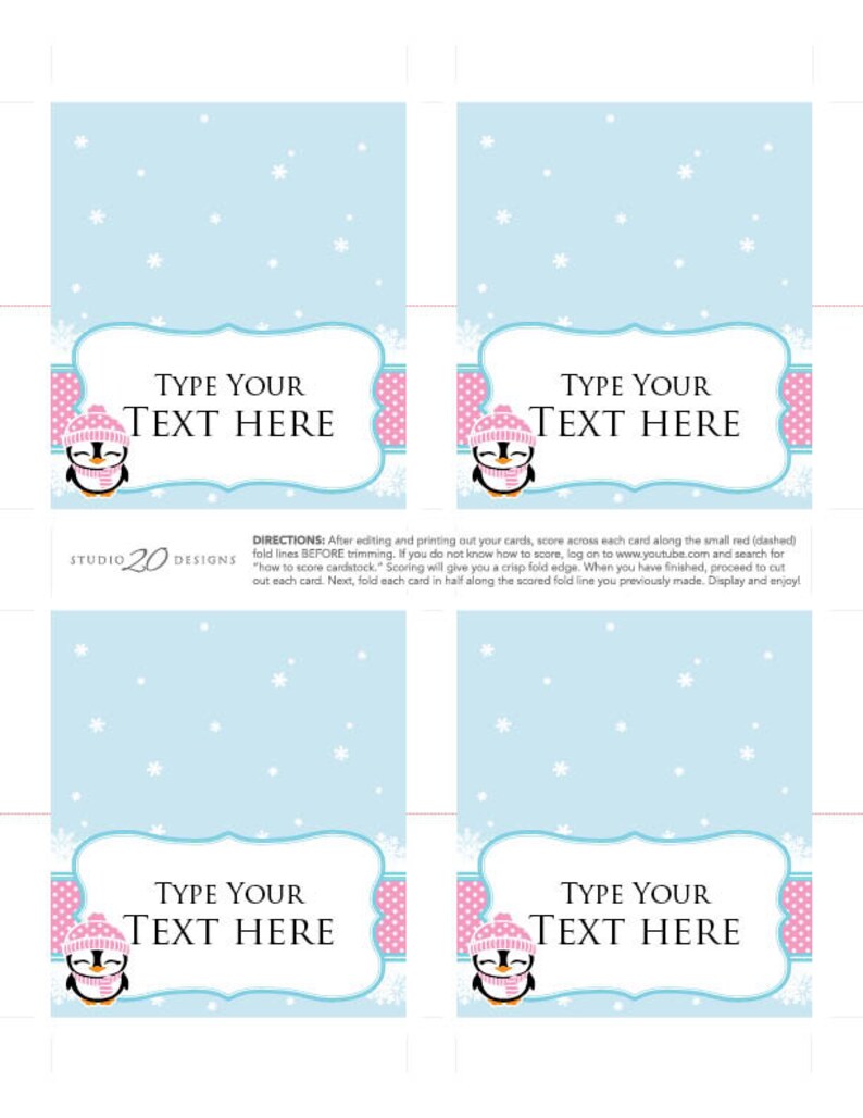Instant Download Pink Penguin Food Labels DIY Editable Food - Etsy