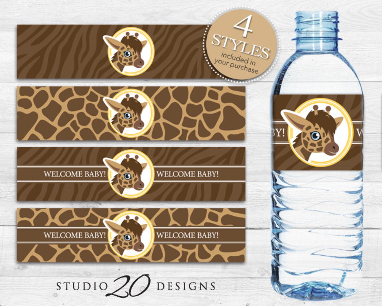 Instant Download Giraffe Bottle Labels Printable Brown Yellow | Etsy
