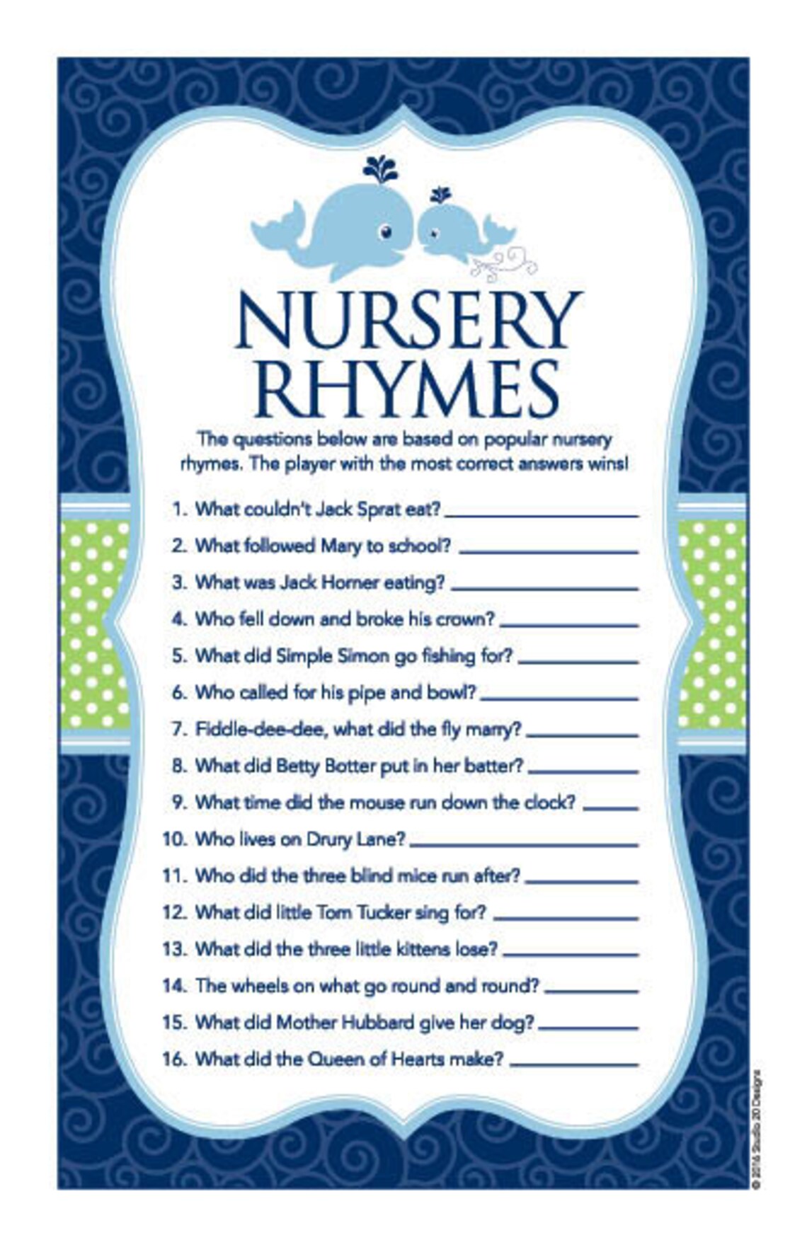 Instant Download Whale Nursery Rhyme Quiz, Whale Nursery Rhymes Game ...