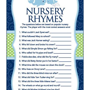 Instant Download Whale Nursery Rhyme Quiz, Whale Nursery Rhymes Game ...