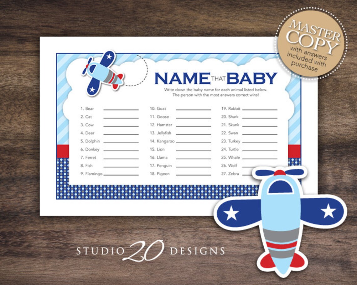 Instant Download Airplane Name That Baby Game Bomber Baby - Etsy