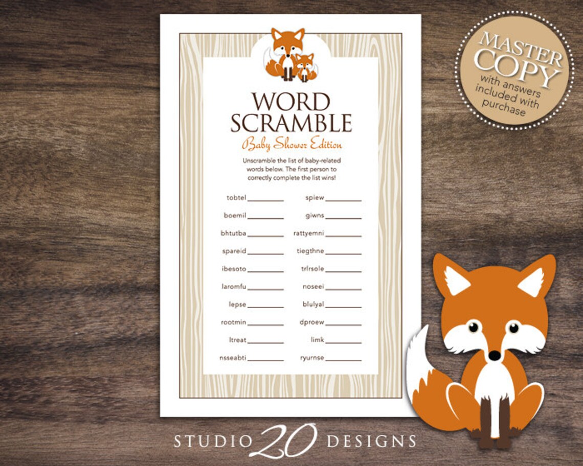 Instant Download Orange Fox Baby Shower Word Scramble Game - Etsy