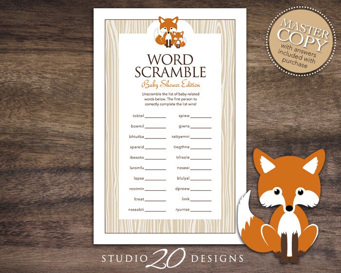 Instant Download Orange Fox Baby Shower Word Scramble Game - Etsy