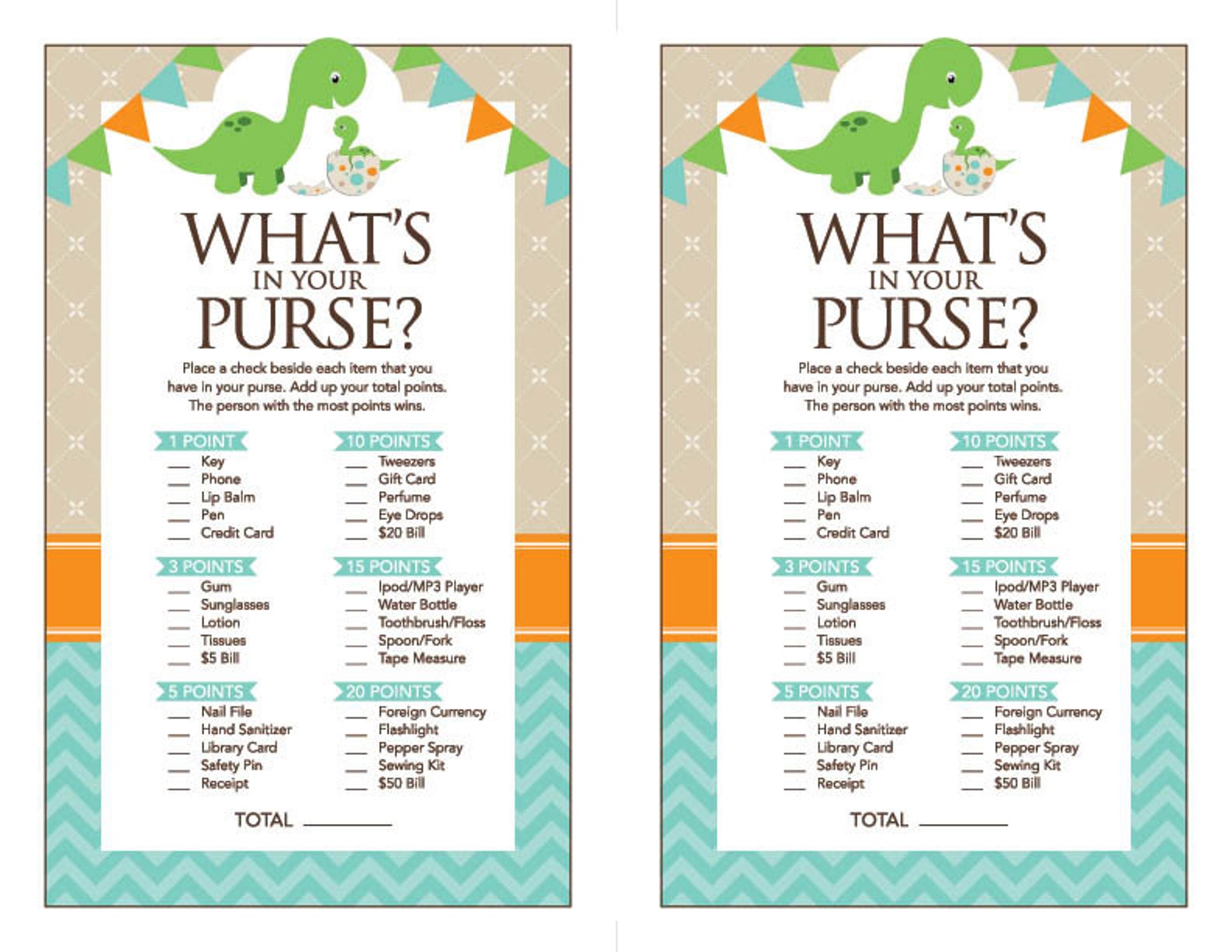 Instant Download Dinosaur What's in Your Purse Baby Shower - Etsy