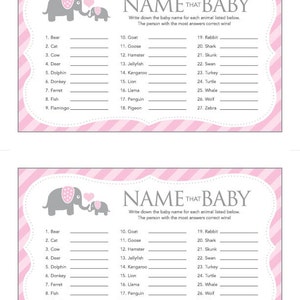 Instant Download Pink Elephant Baby Shower Games for Girl, Name That ...