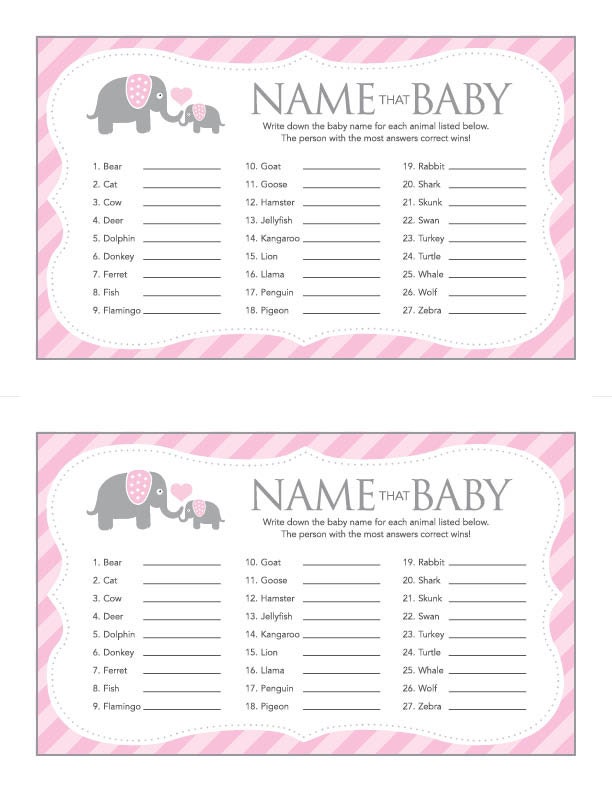 Instant Download Pink Elephant Baby Shower Games for Girl | Etsy