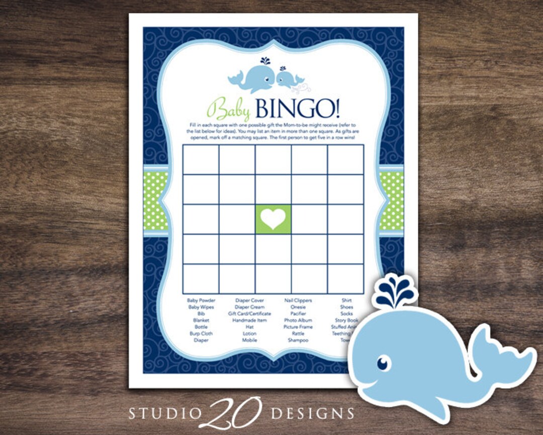 Instant Download Whale Baby Shower Bingo Game, Printable Whale Baby ...