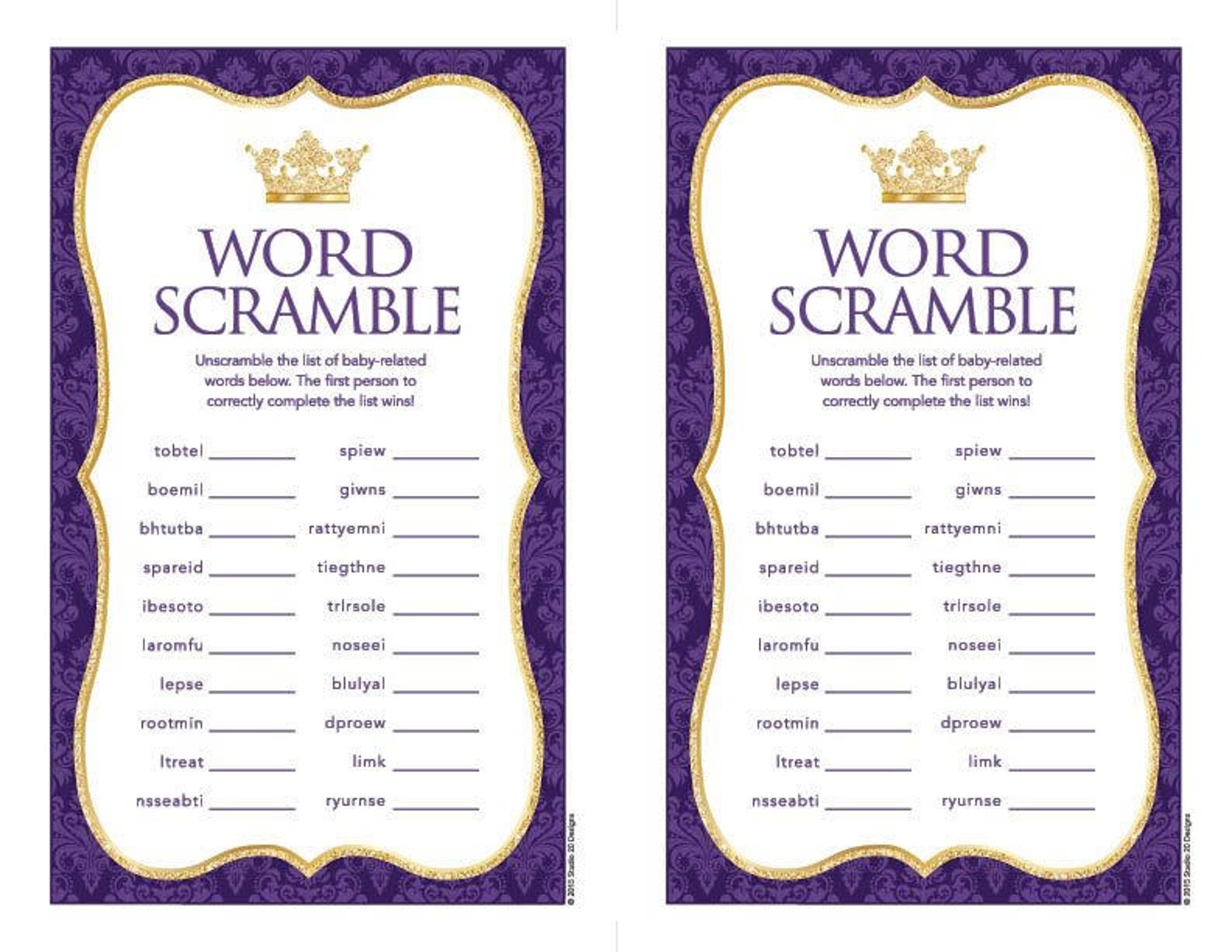 Instant Download Royal Purple Prince Baby Word Scramble Gold - Etsy