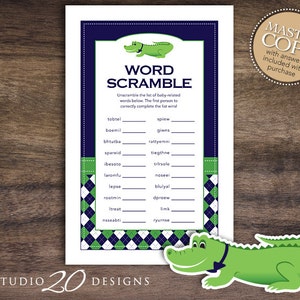 Instant Download Preppy Alligator Word Scramble Baby Shower Game ...