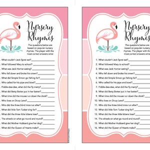 Instant Download Flamingo Nursery Rhyme Quiz, Printable Pink Flamingo ...