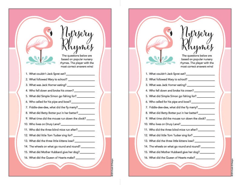 Instant Download Flamingo Nursery Rhyme Quiz Printable Pink | Etsy