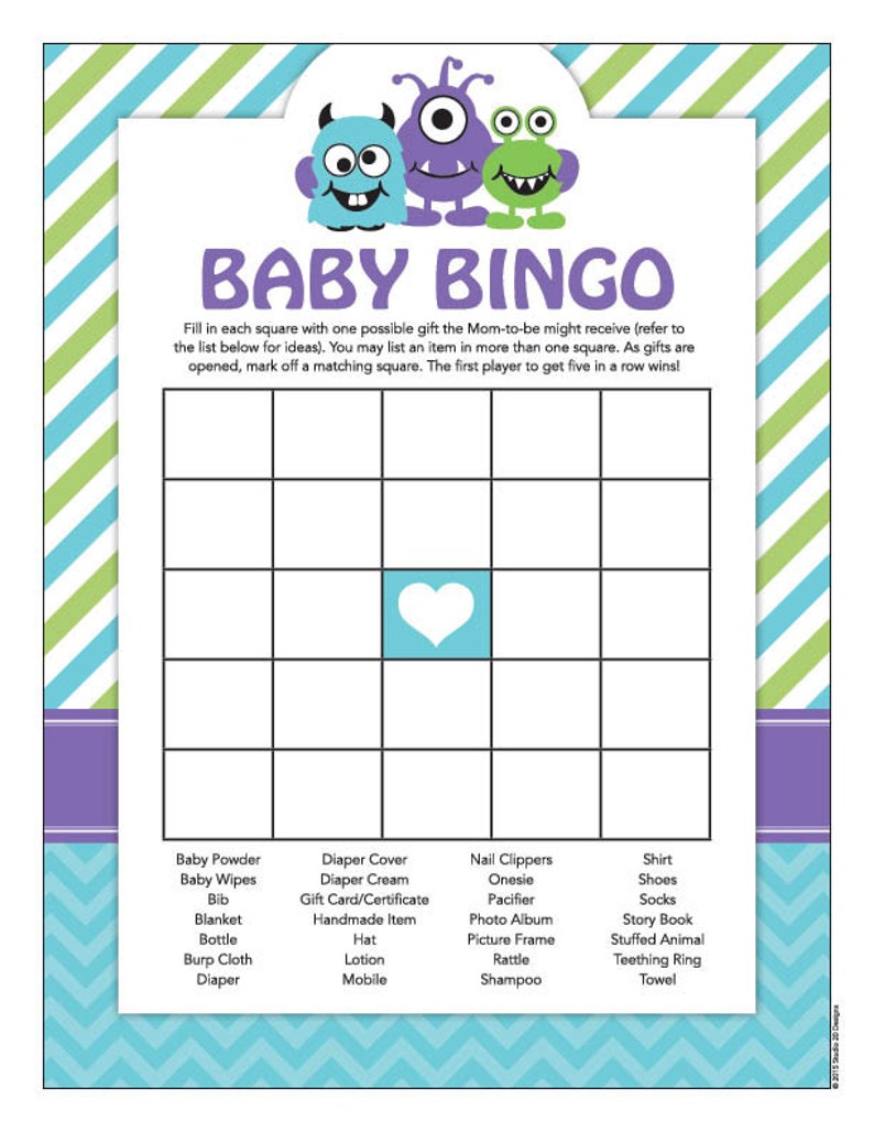 Instant Download Little Monsters Baby Shower Games Pack Green - Etsy