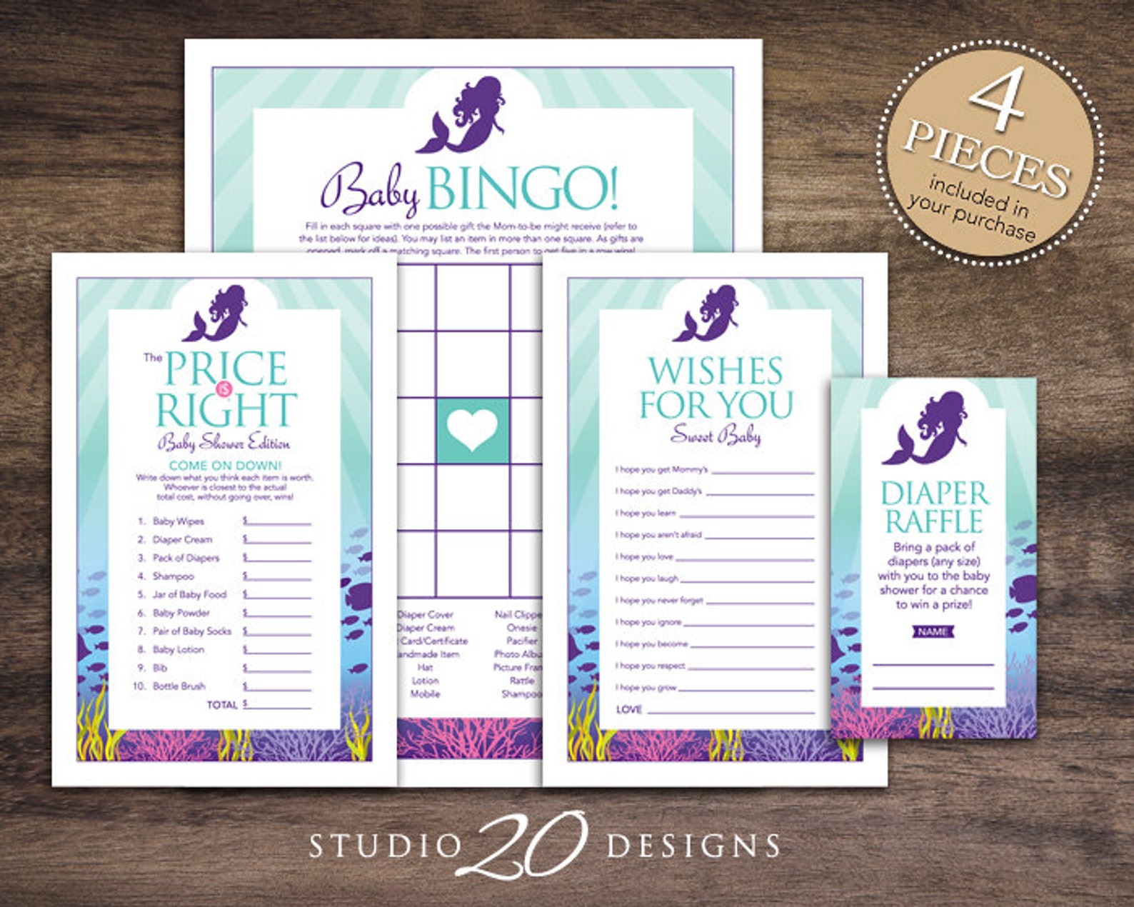 Instant Download Little Mermaid Baby Shower Games Pack, Purple Mermaid ...