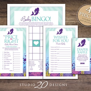 Instant Download Little Mermaid Baby Shower Games Pack, Purple Mermaid ...