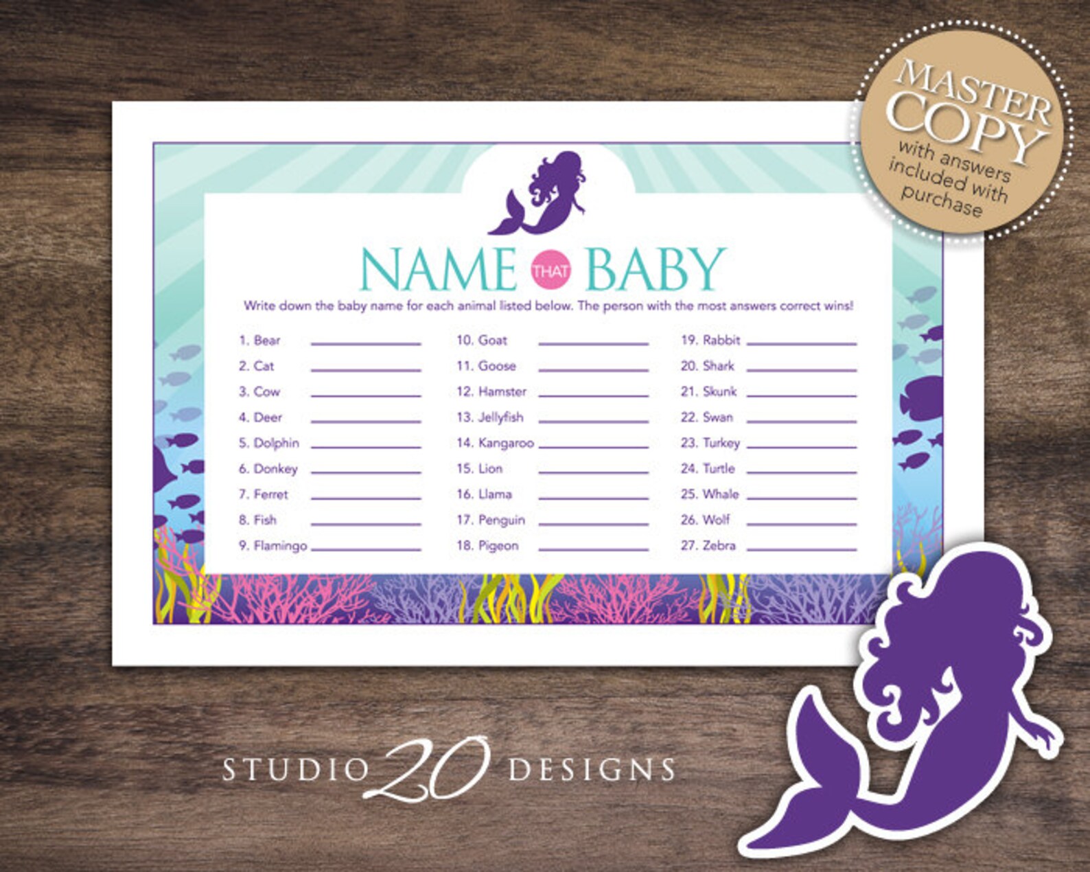 Instant Download Little Mermaid Name That Baby Game Purple - Etsy