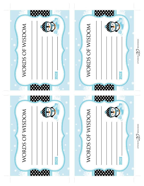 Instant Download Penguin Advice Cards Printable Winter Words | Etsy