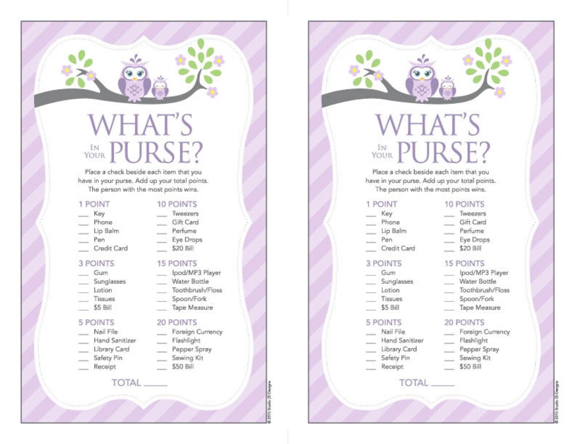 Instant Download Lilac Owl What's in Your Purse Baby | Etsy