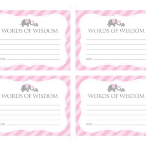 Instant Download Pink Elephant Advice Card, Baby Shower Games for Girl ...