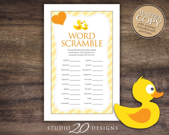 Instant Download Yellow Rubber Duck Word Scramble Duck Baby - Etsy