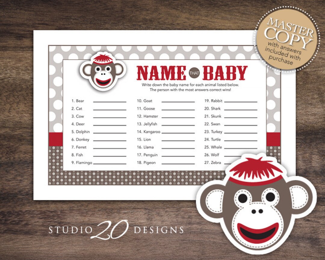 Instant Download Sock Monkey Baby Shower Name That Baby Game, Printable ...