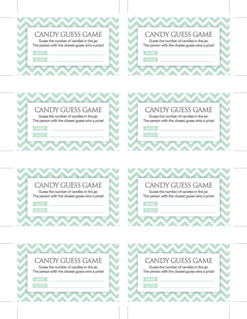 Instant Download Mint Green Candy Guessing Game Blue Green - Etsy