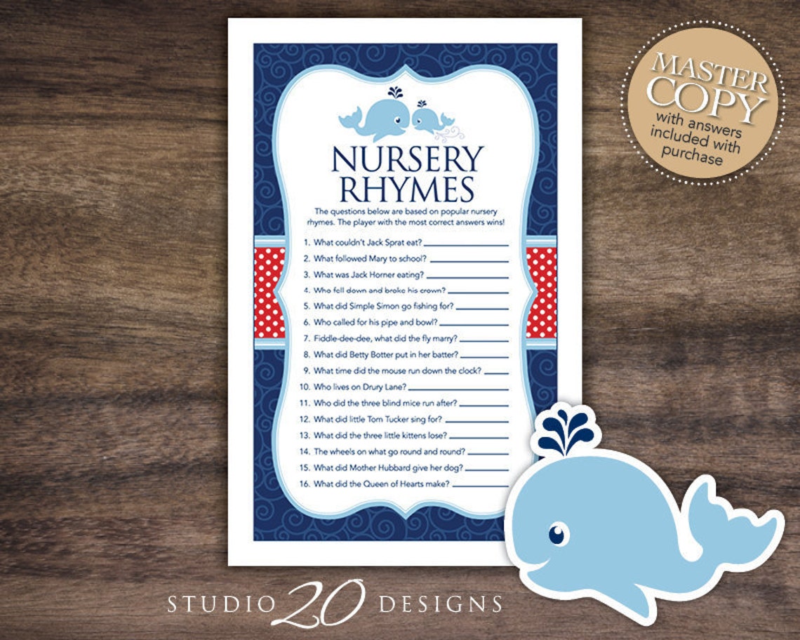 Instant Download Whale Nursery Rhyme Quiz, Whale Nursery Rhymes Game ...
