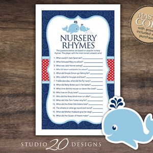 Instant Download Whale Nursery Rhyme Quiz, Whale Nursery Rhymes Game ...