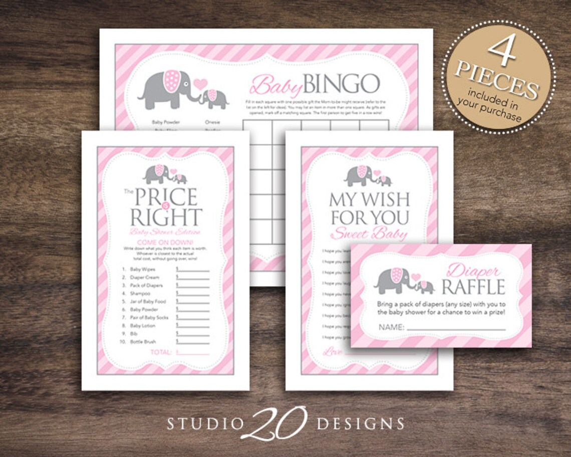 Instant Download Pink Elephant Baby Shower Games Pack - Etsy