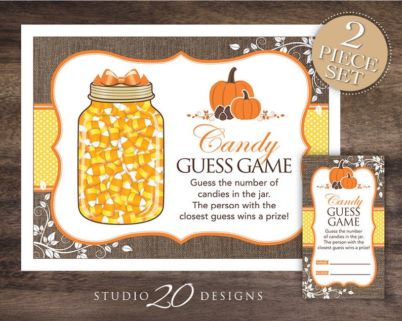 Instant Download Yellow Pumpkin Candy Guessing Game, Baby Shower Candy ...