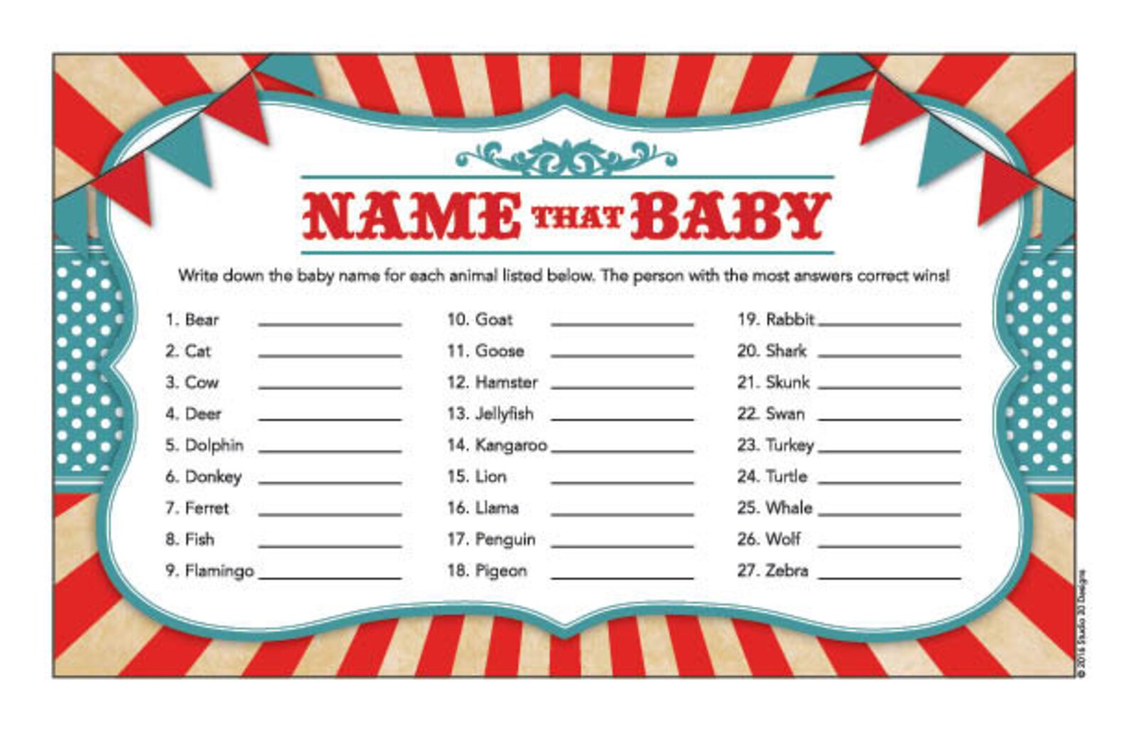 Instant Download Vintage Big Top Circus Name That Baby Game - Etsy