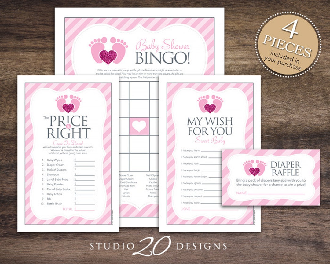 Instant Download Footprint Baby Shower Games Pack, Printable Pink Grey ...
