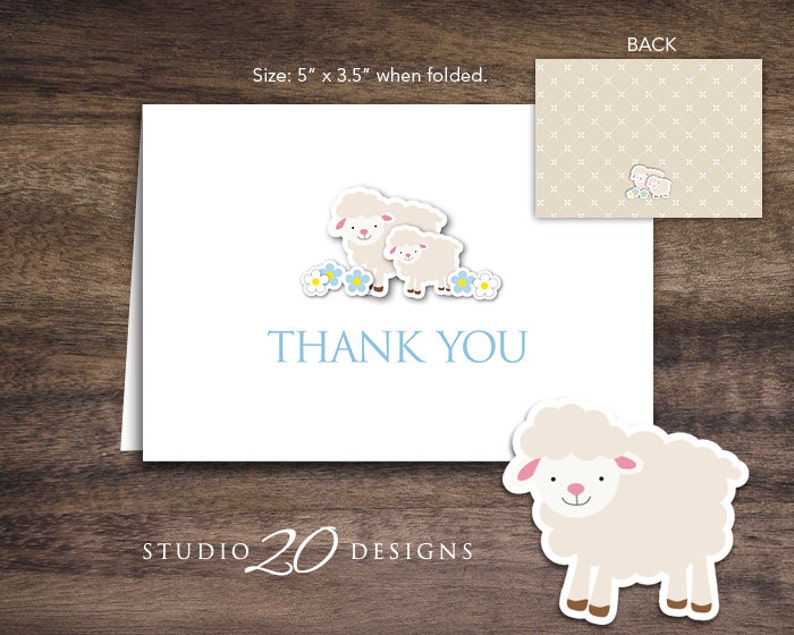 Instant Download Blue Lamb Thank You Card Folded Little Lamb | Etsy