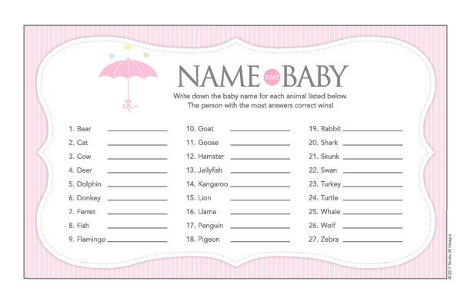 Instant Download Baby Sprinkle Name That Baby Game, Pink Umbrella Baby ...