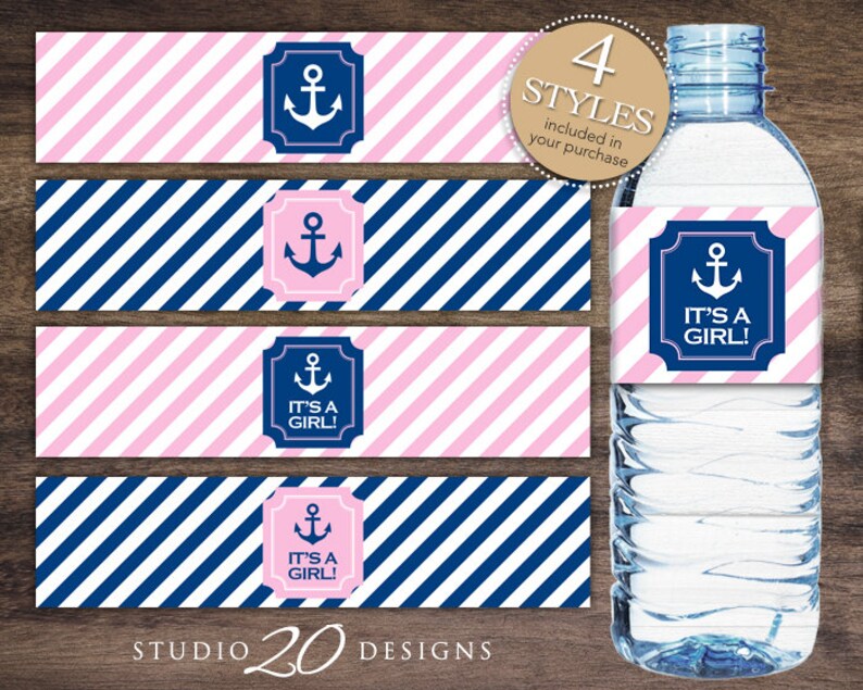 Instant Download Pink Nautical Bottle Labels, Printable Nautical Water ...