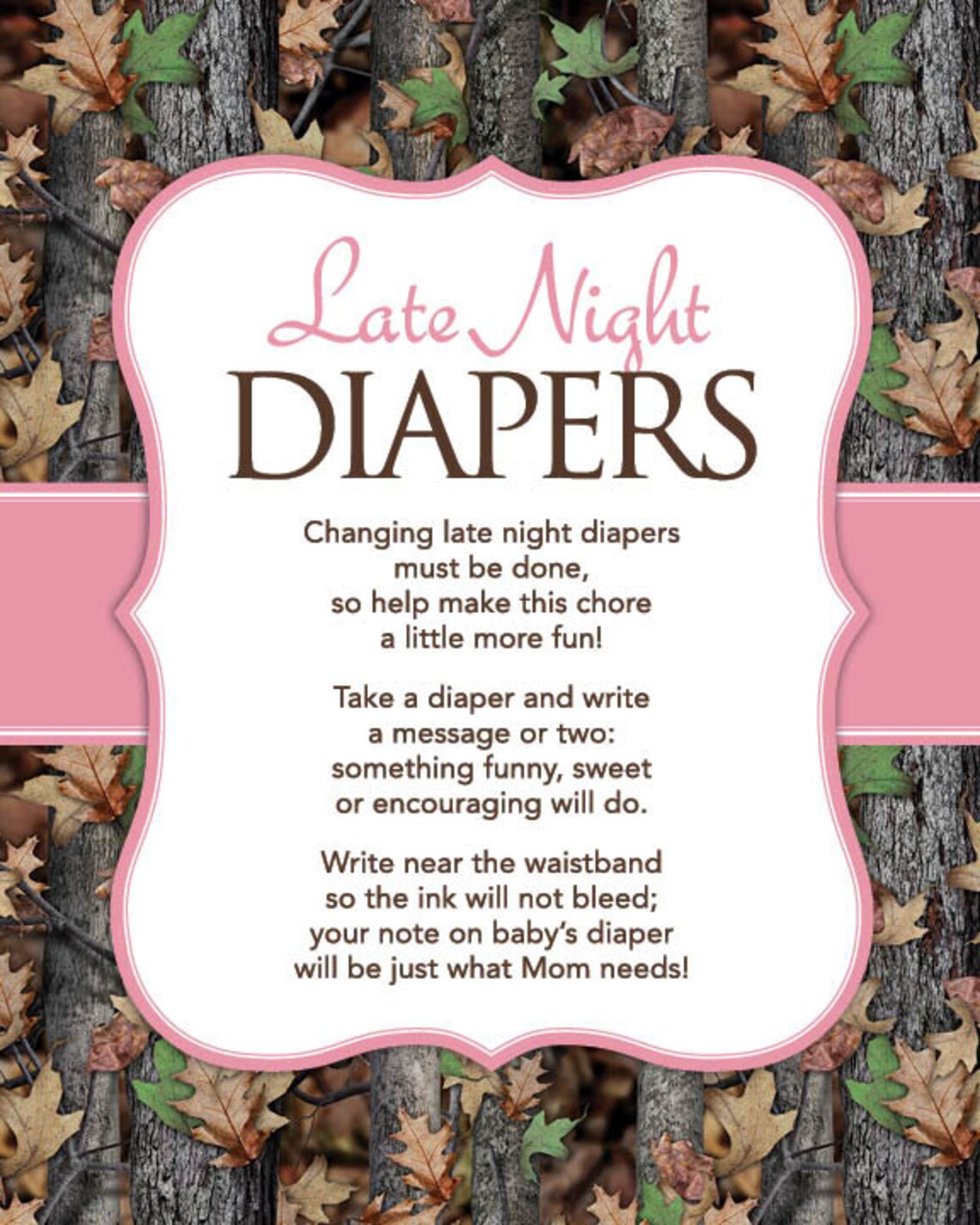 Instant Download Pink Camo Late Night Diapers 8x10 Camouflage Etsy